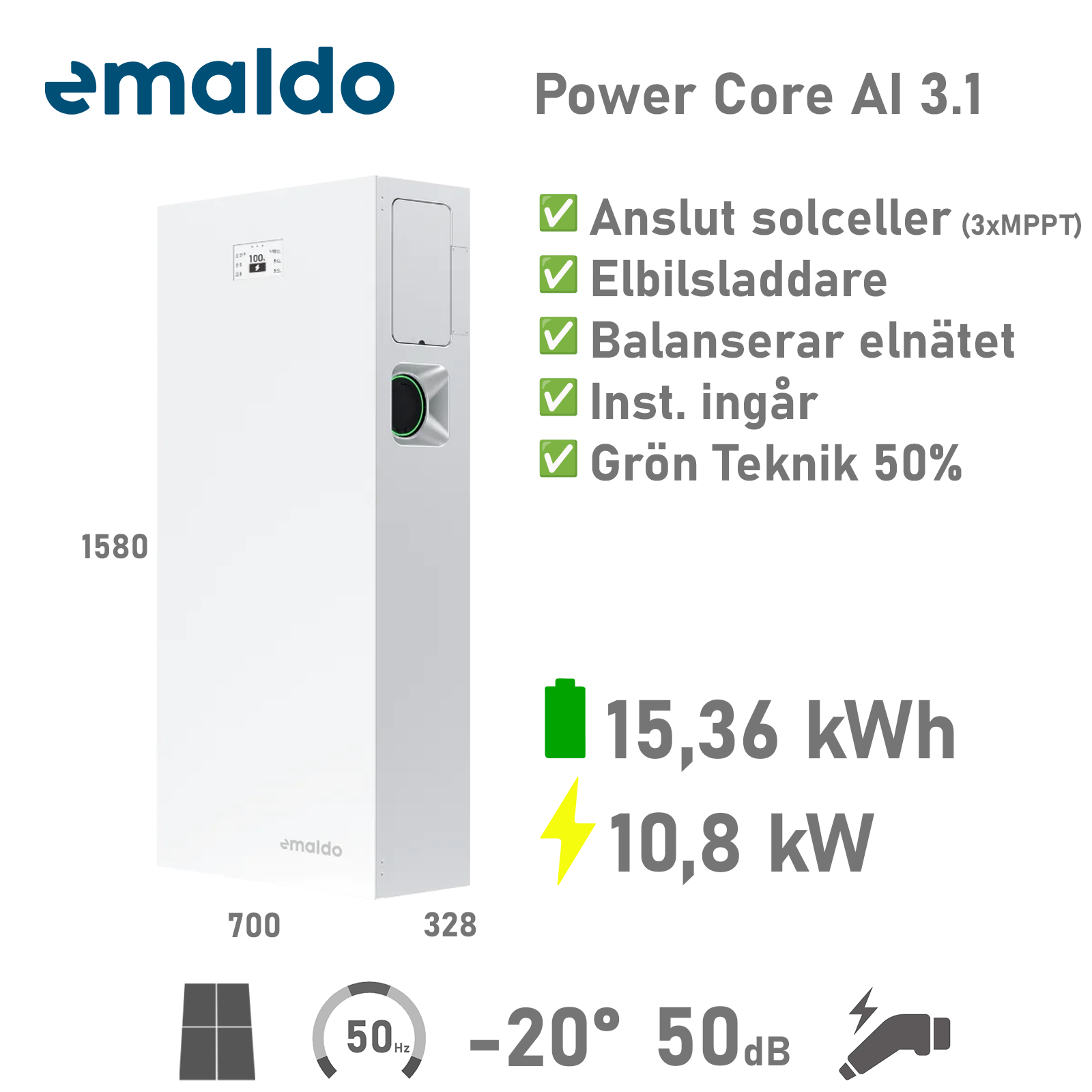Emaldo Power Core AI - 15,36 kWh 10,8 kW – Batterilager.nu
